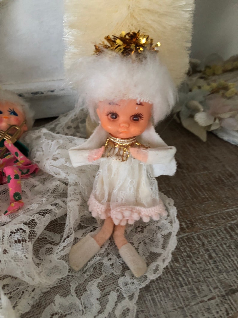 Vintage Pixie Angel Decor/ Gold Tinsel Halo/ Tulle Wings/ Shabby Chic ...