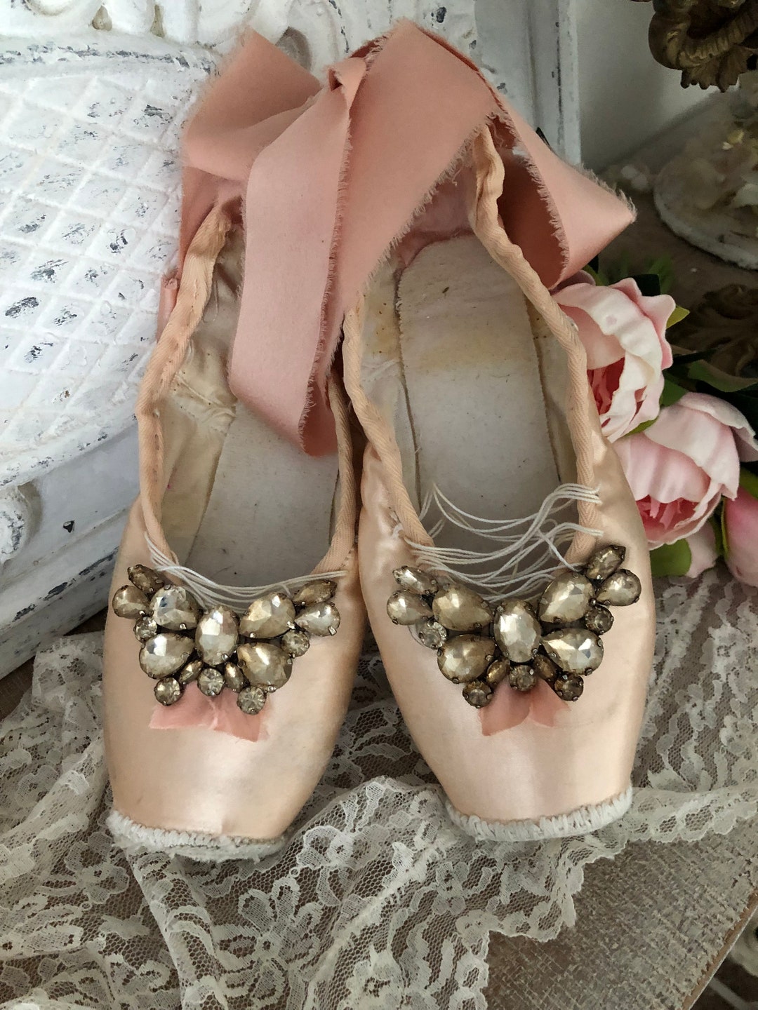 Vintage Pink Embellished Ballet Slippers - Etsy