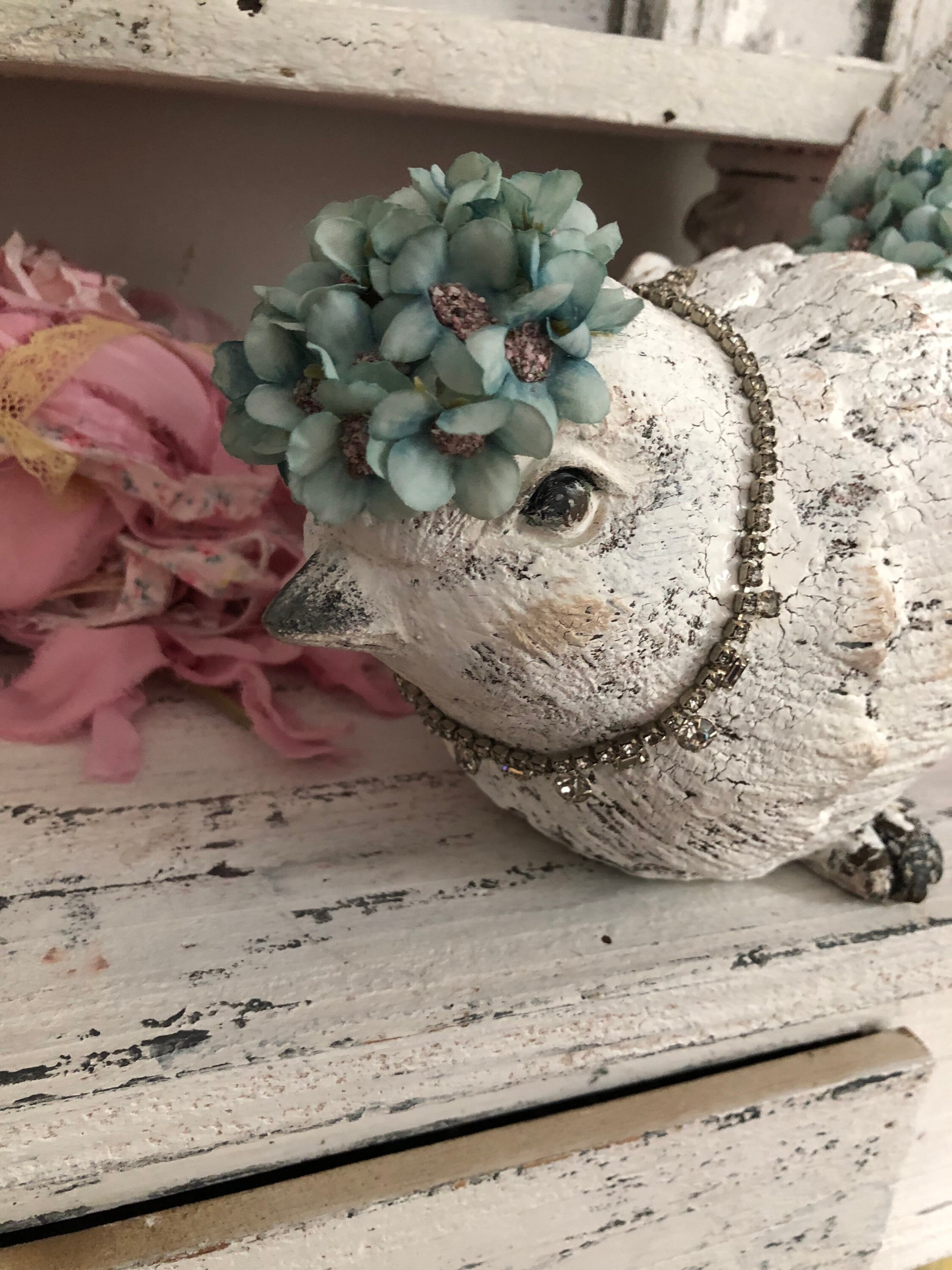 Large Bird Statue With Blue Flowers/vintage Rhinestone - Etsy
