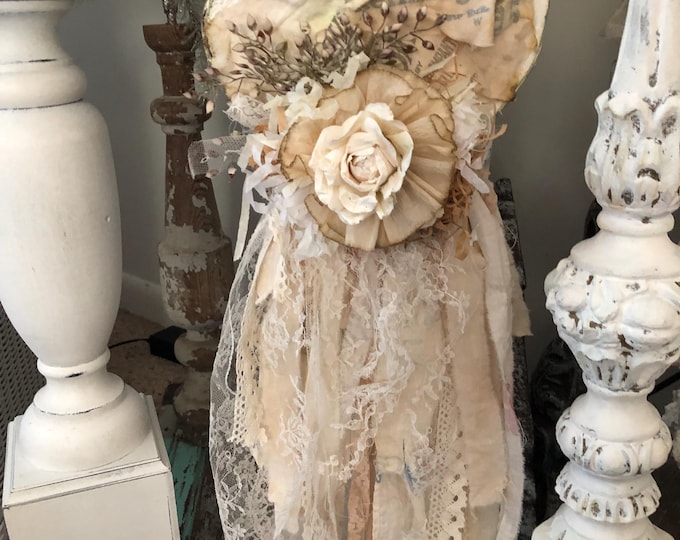 Embellished Tattered Heart Wall Decor/paper Rose/lace and Fabric ...
