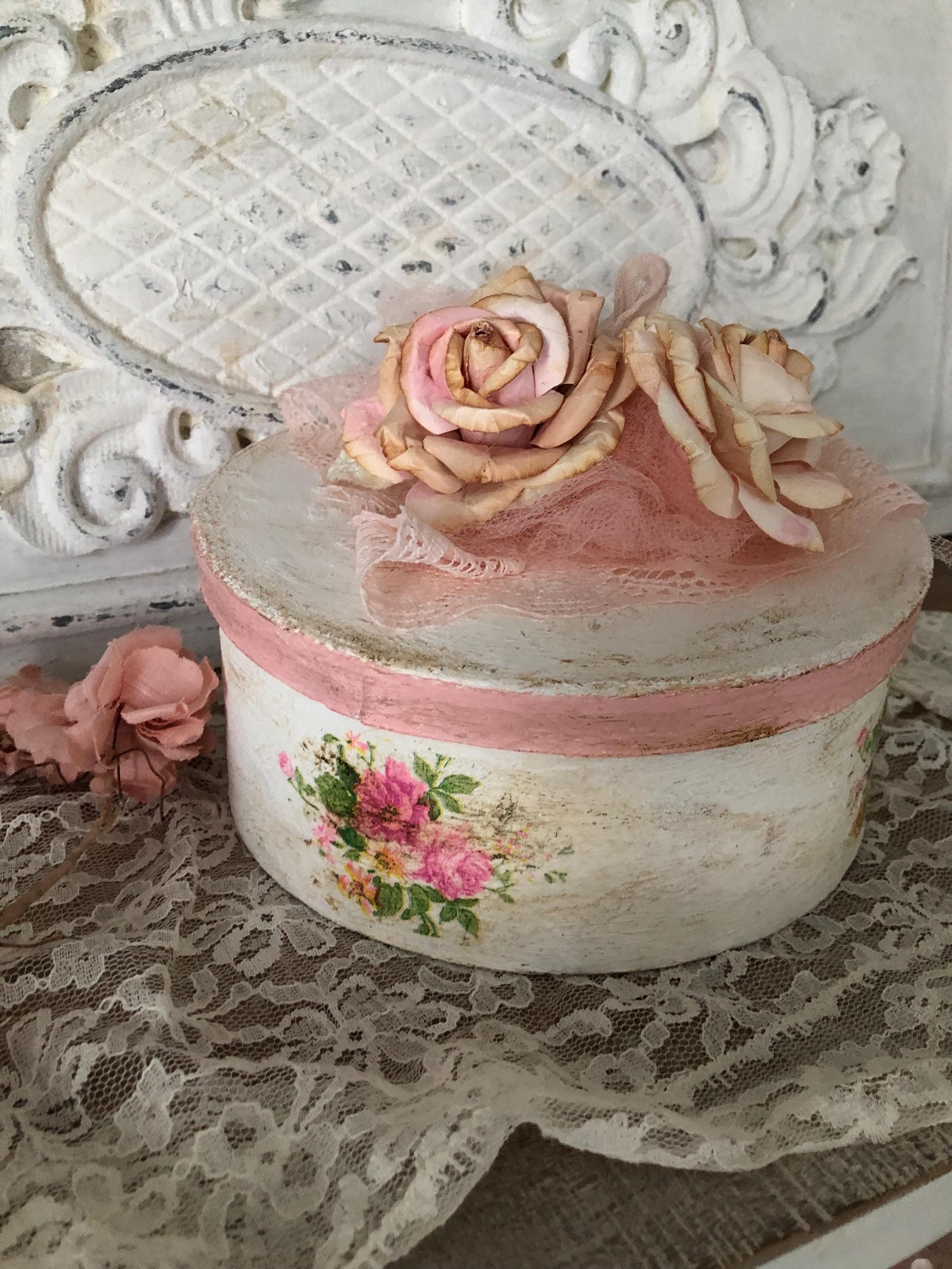 White and Pink Distressed Small Round Vintage Cardboard Box/ Pink ...