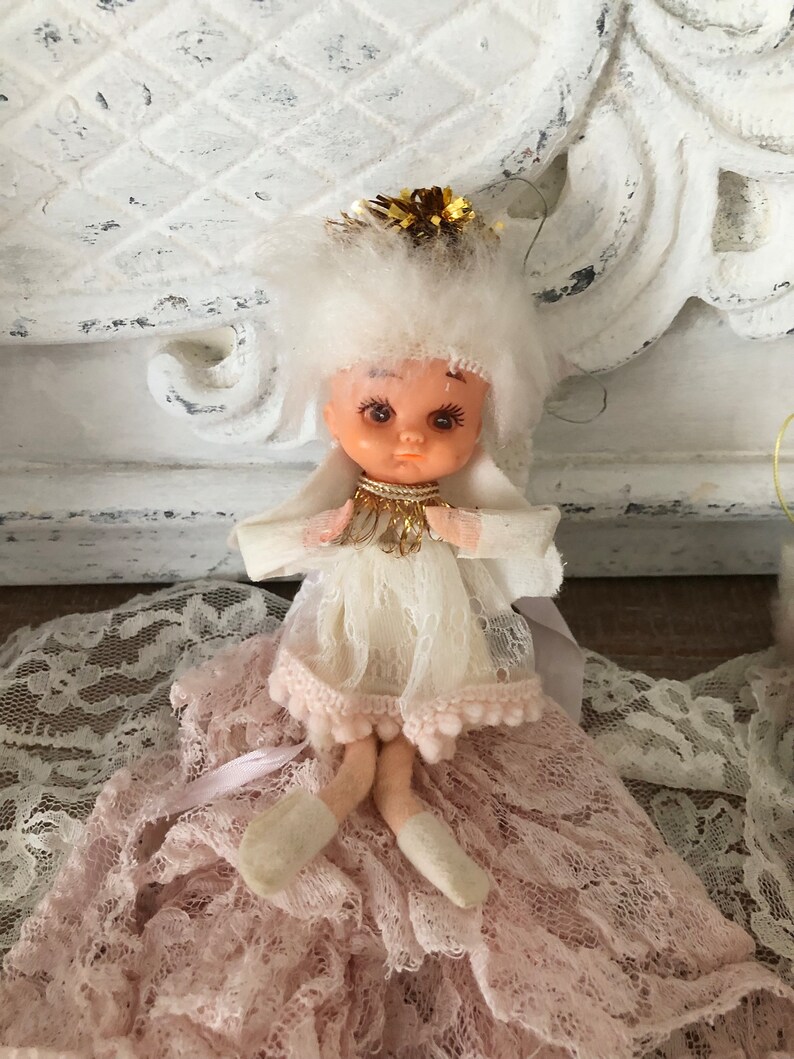 Vintage Pixie Angel Decor/ Gold Tinsel Halo/ Tulle Wings/ Shabby Chic ...