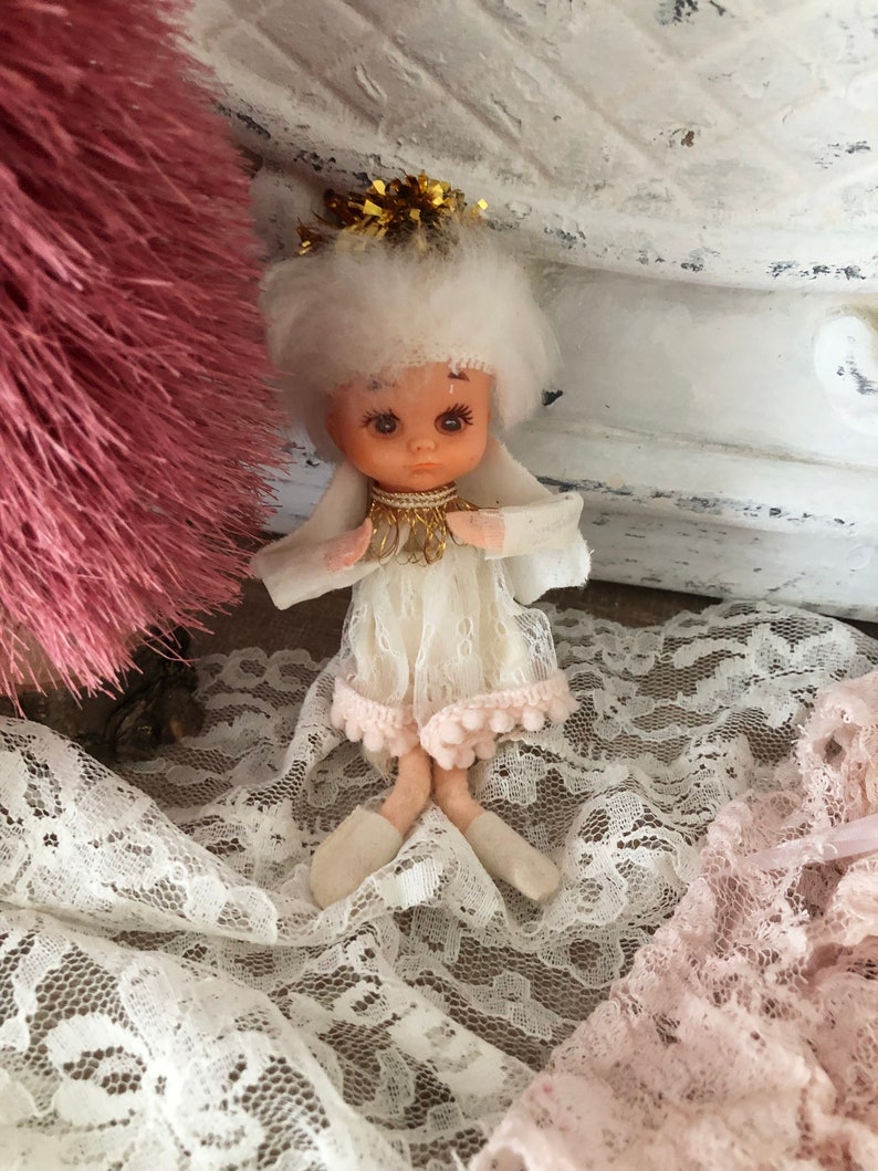 Vintage Pixie Angel Decor/ Gold Tinsel Halo/ Tulle Wings/ Shabby Chic ...