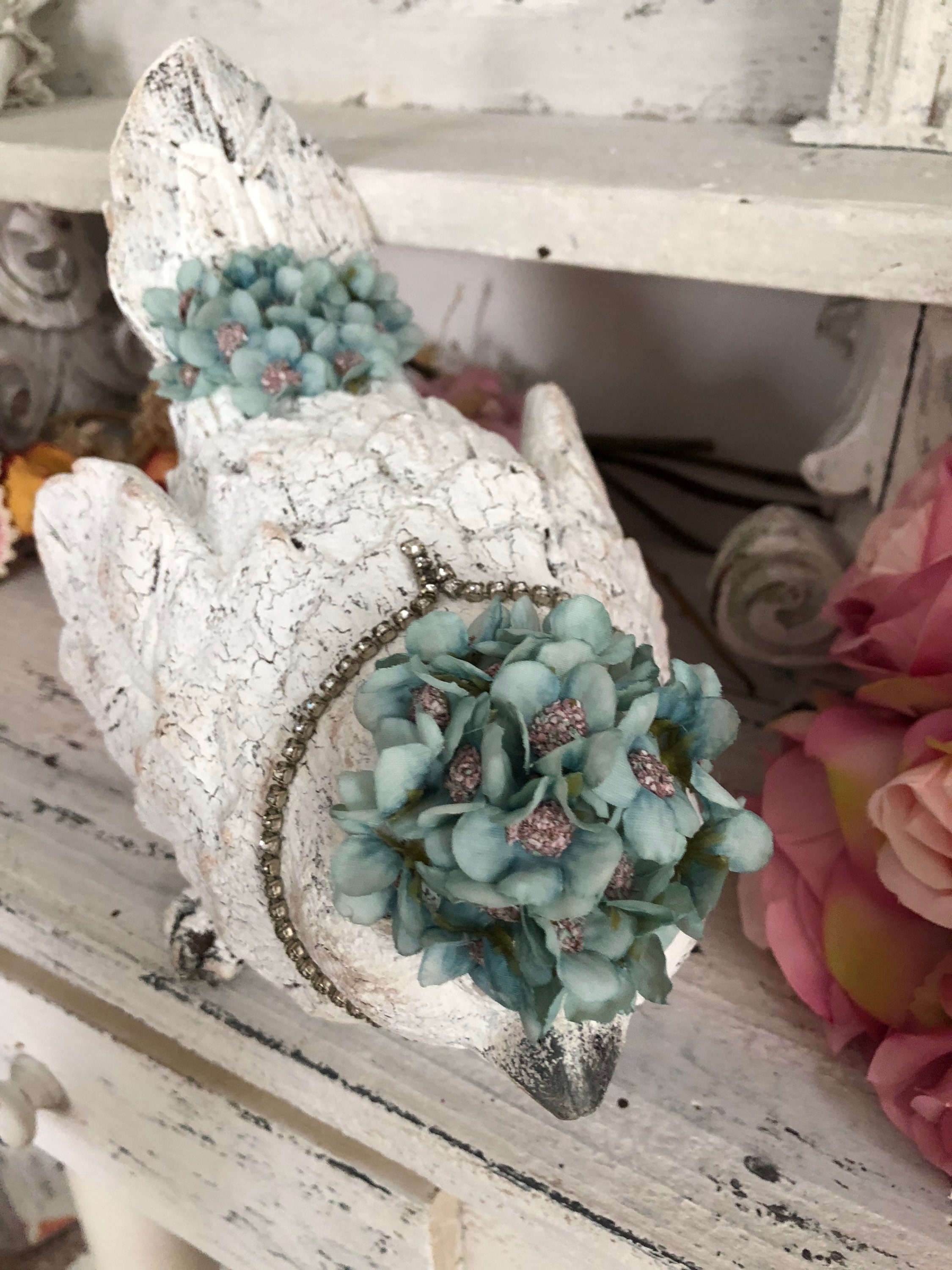Large Bird Statue With Blue Flowers/vintage Rhinestone - Etsy