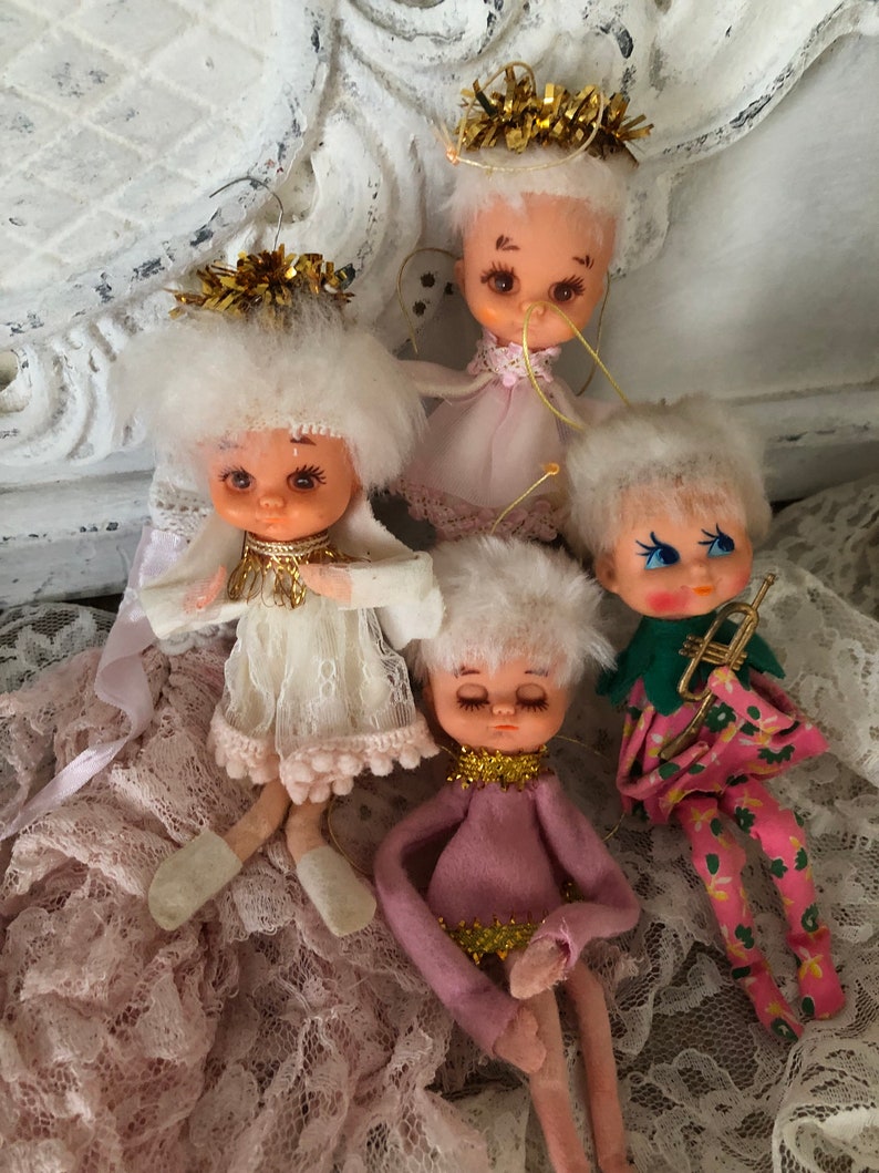 Vintage Pixie Angel Decor/ Gold Tinsel Halo/ Tulle Wings/ Shabby Chic ...