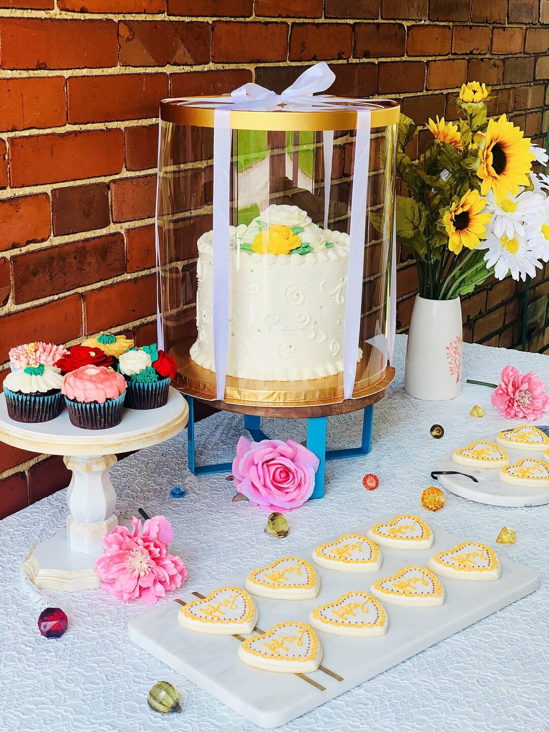 Tall Clear Gold Round Cake Box- 10" D by 12.5" H - Clear Cake Boxes for ...