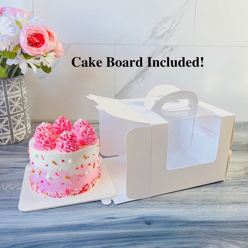 White Square Cake Box With Window Cake Box With Cake Board - Etsy