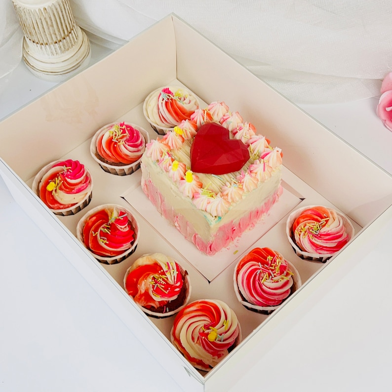 Bento Cake and Cupcakes Combo Boxes With Clear Lid and Cupcake Holes ...