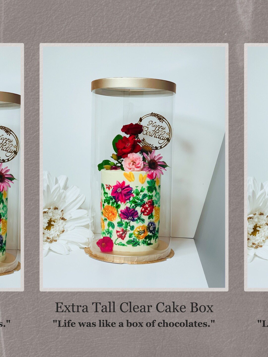 5 Sets Rose Gold Extra Tall Clear Cake Boxes 8.5 D X 17.5 H Tall Cake ...