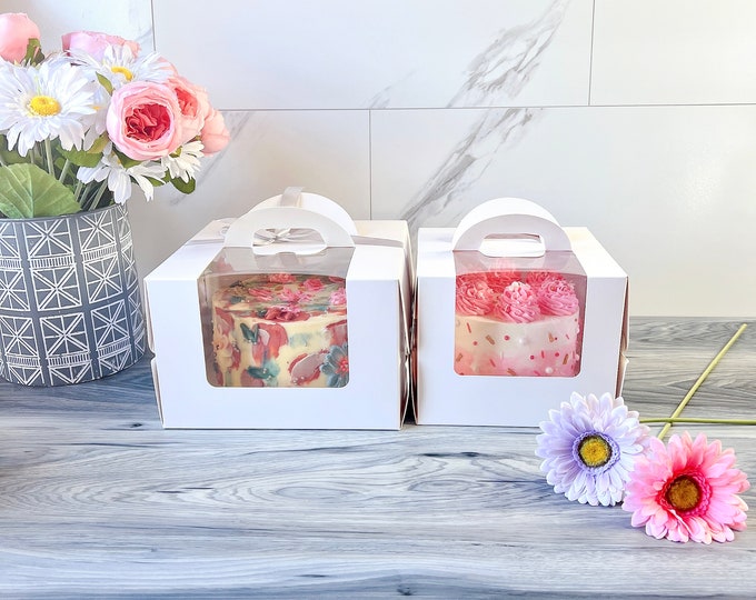 10inches/8inches Yellow/pink Cake Boxes With Ribbon and Thick Square ...