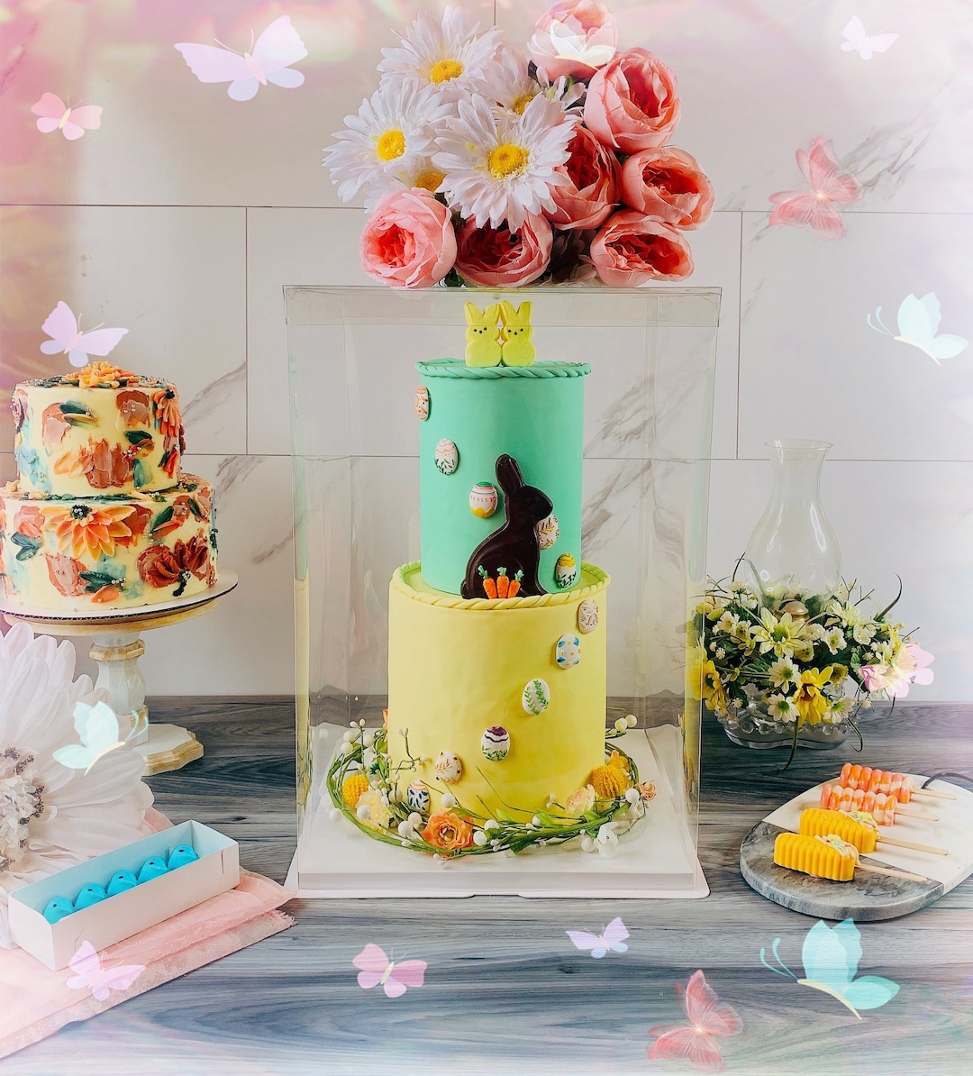 2 Sets 4 Tiers Extra Tall Clear Cake Boxes and Ribbon - 13"l X 13"w X19 ...