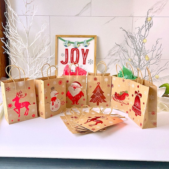 Christmas Gift Bags Set of 12 Small Size Holiday Gift Bags With Handles Christmas Party Gift Bag With 6 Designs Etsy