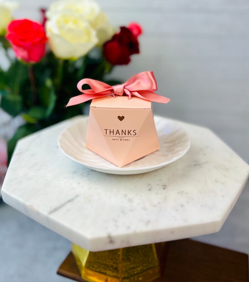 50 Pcs Triangle Pink Wedding Favor Boxes With Ribbon Luxury - Etsy