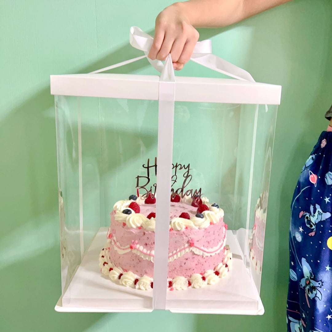 5 Sets 12 Inches Square Tall Clear Cake Boxes and Ribbon, Clear Gift ...