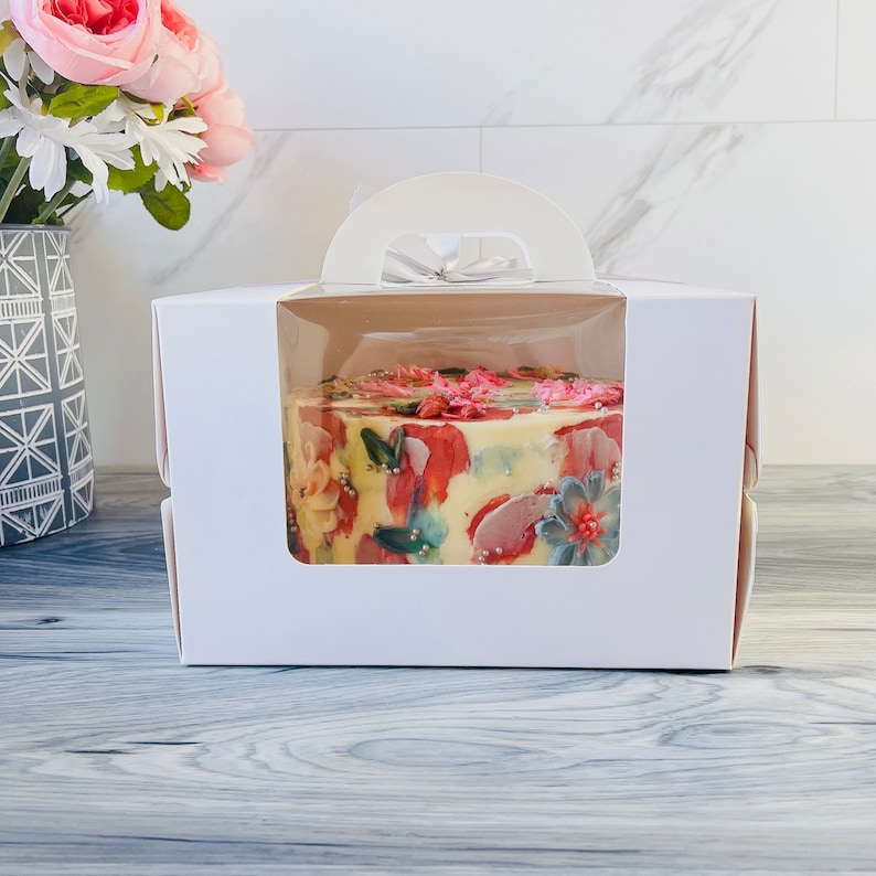 White Square Cake Box With Window Cake Box With Cake Board - Etsy