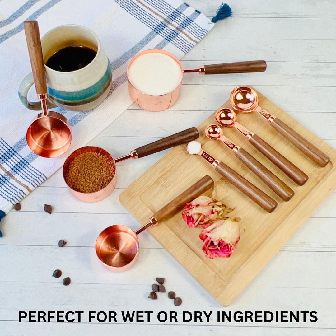 ROSE Gold Measuring Cups and Spoons Set 8 Pcs, Golden Stainless Steel ...