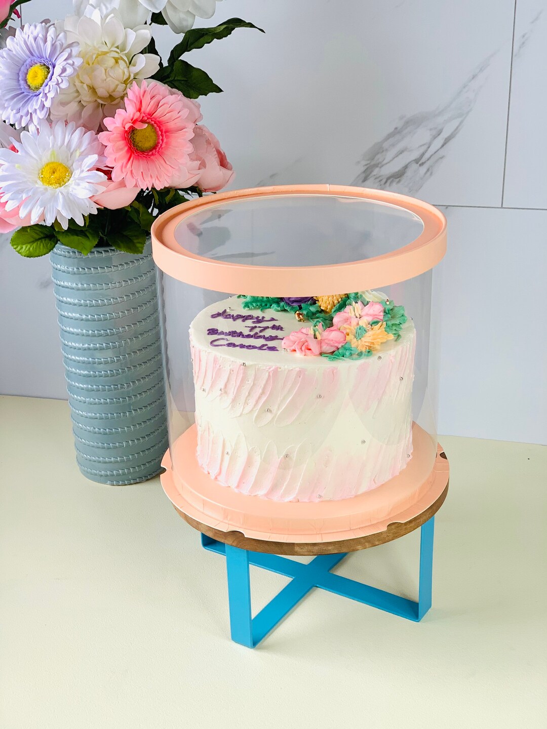 Pink Clear Round Cake Box 10 D by 9.5 Tall Clear Flower Cake Boxes for ...