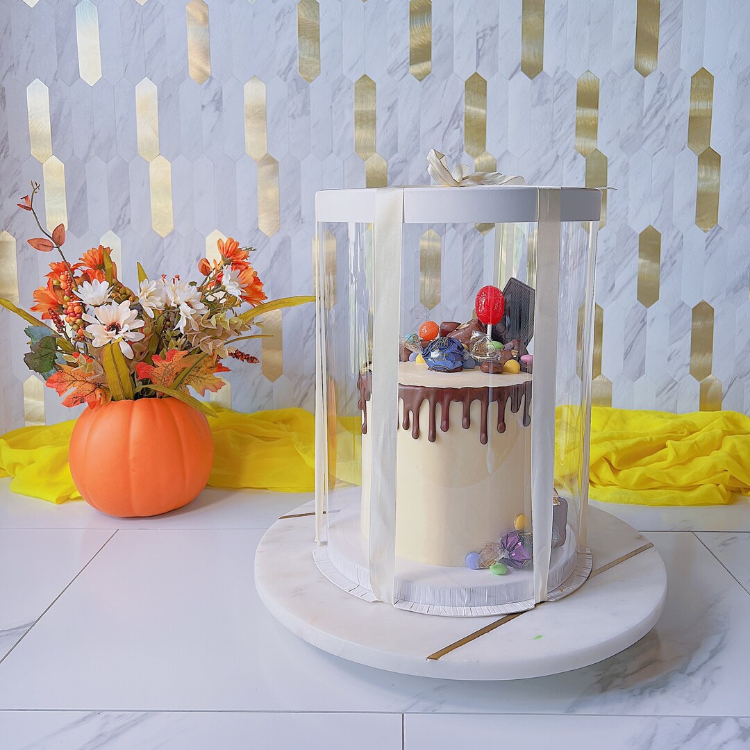 2 Sets Round Tall Clear Cake Boxes and Ribbons - Tall Clear Cake Box ...