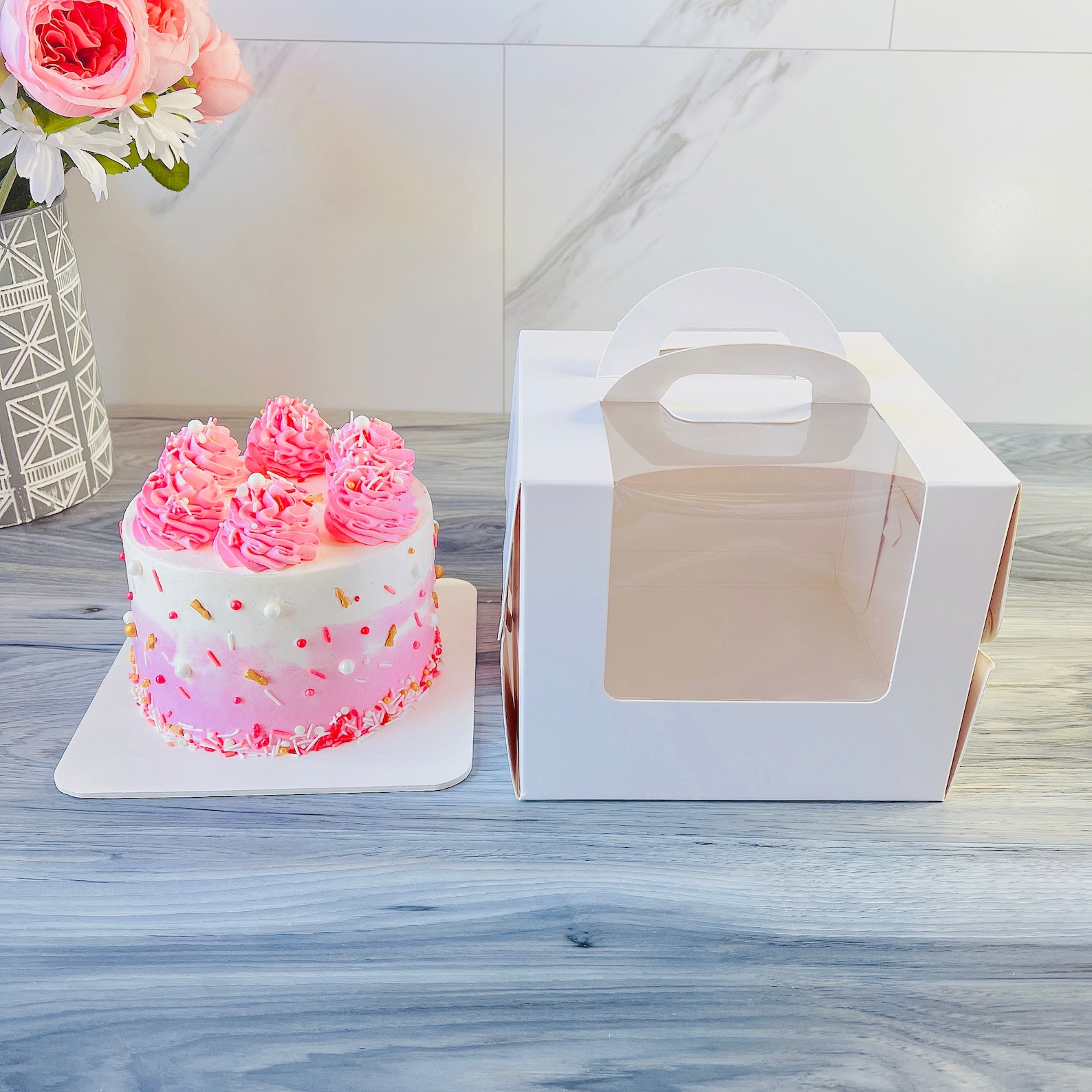 White Square Cake Box With Window Cake Box With Cake Board - Etsy