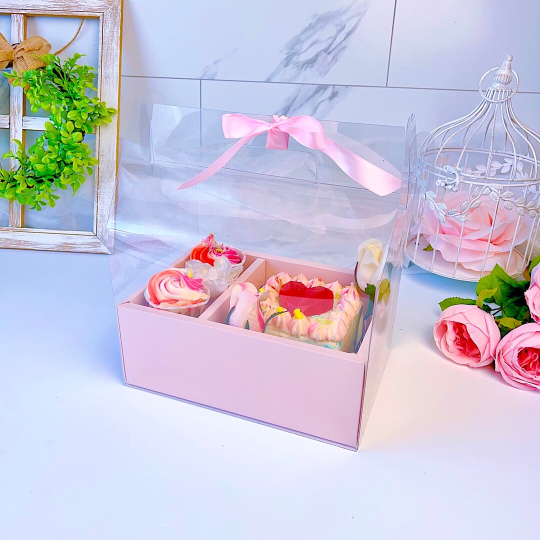 20 Sets Pink Clear Flower Boxes With 20 Pcs 6 Inch Square Clear Cake ...
