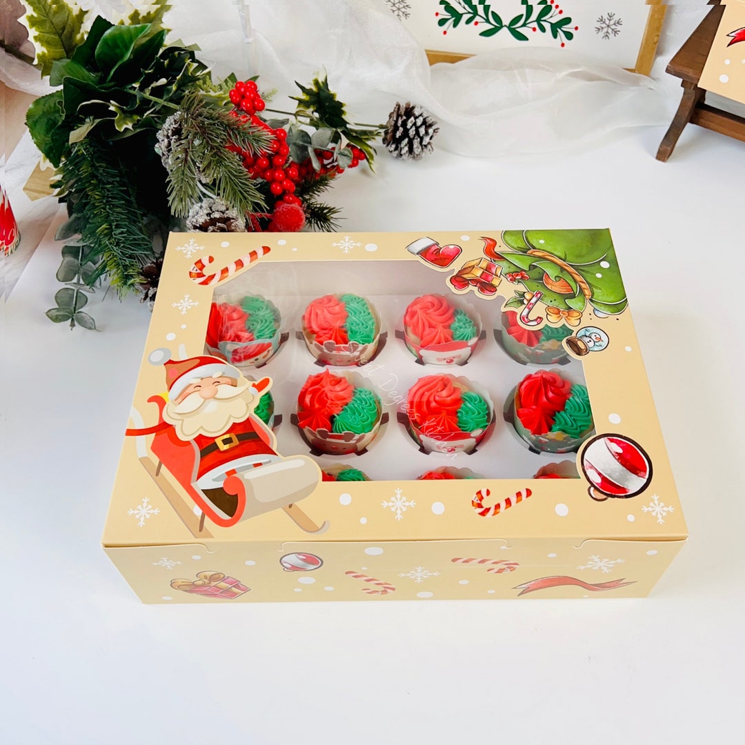 12 Pcs Christmas Cupcake Boxes With Window Christmas Dessert Boxes ...