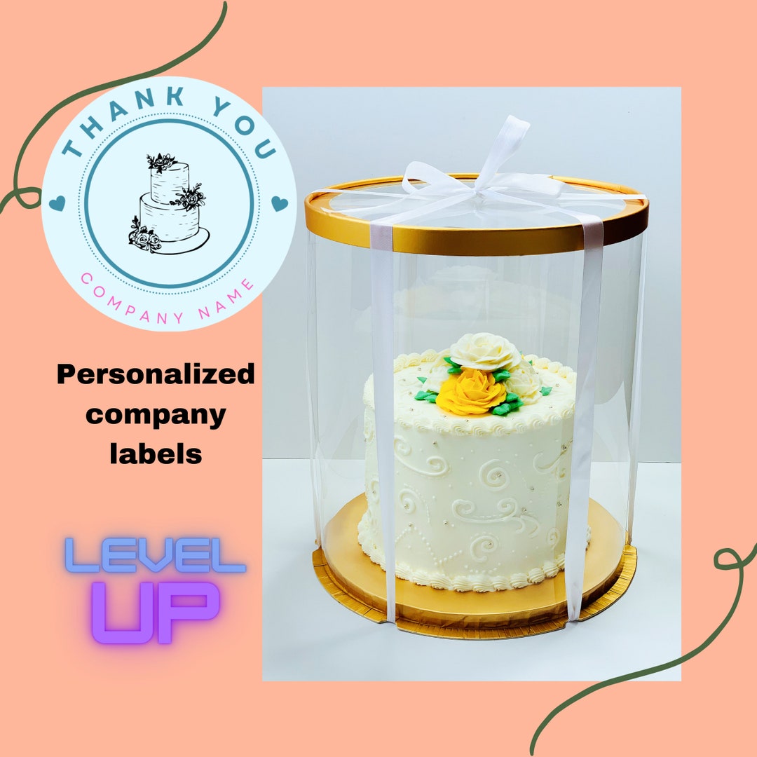 20 Personalized Clear Cake Boxes 10 D by 12.5 Tall With Company Labels ...