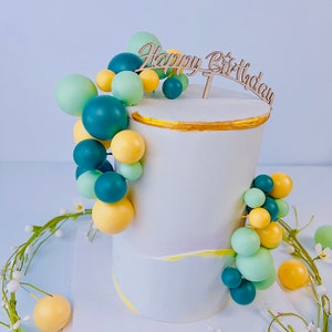 Green Yellow Dark Green Color Cake Topper Balls With Wood Happy ...