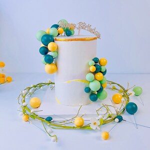 Green Yellow Dark Green Color Cake Topper Balls With Wood Happy ...