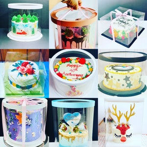5 Sets Rose Gold Extra Tall Clear Cake Boxes 8.5 D X 17.5 H Tall Cake ...