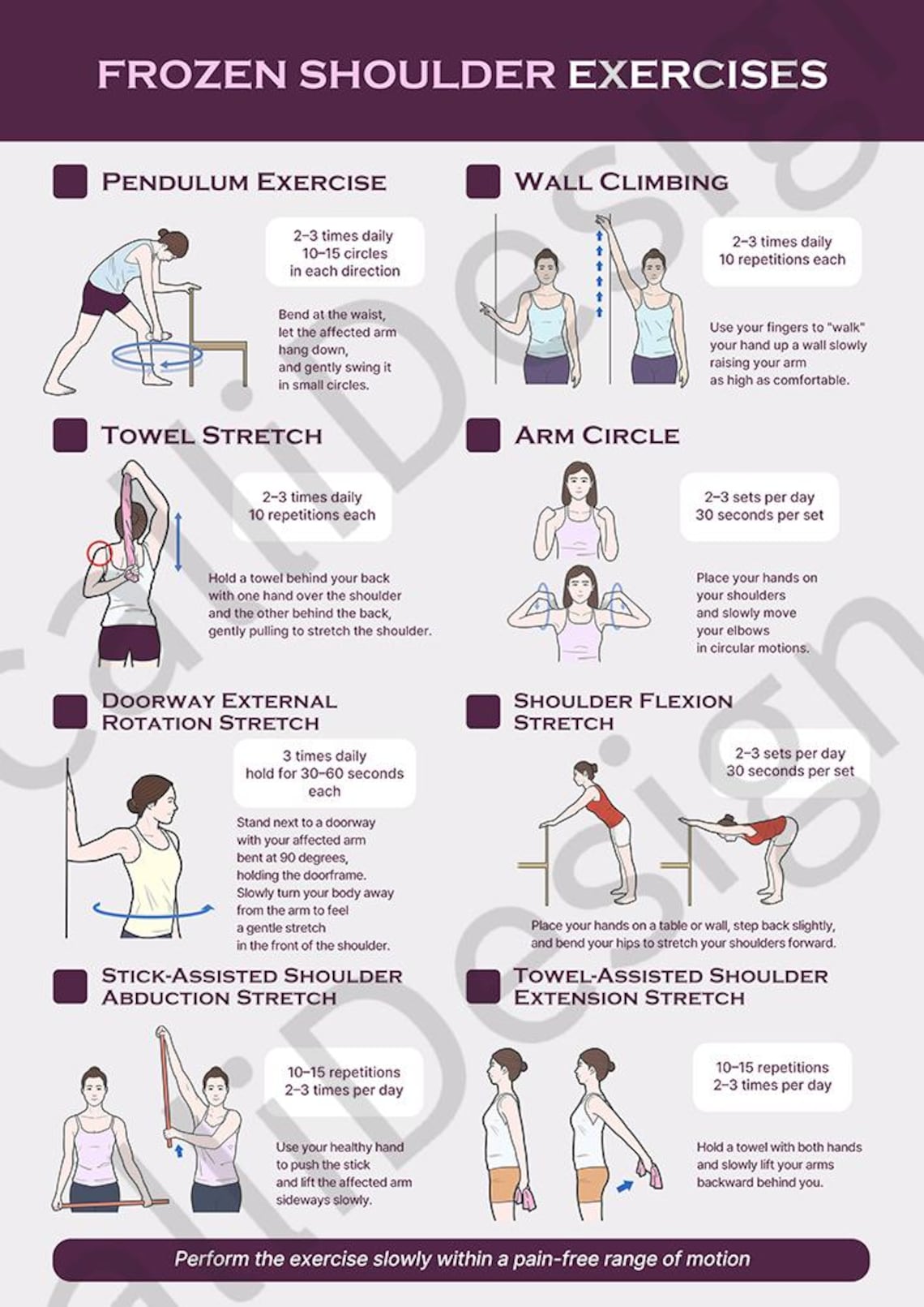 Printable Frozen Shoulder Stretch Poster | Gentle Rehab Exercises for Pain Relief – A4 Digital ...