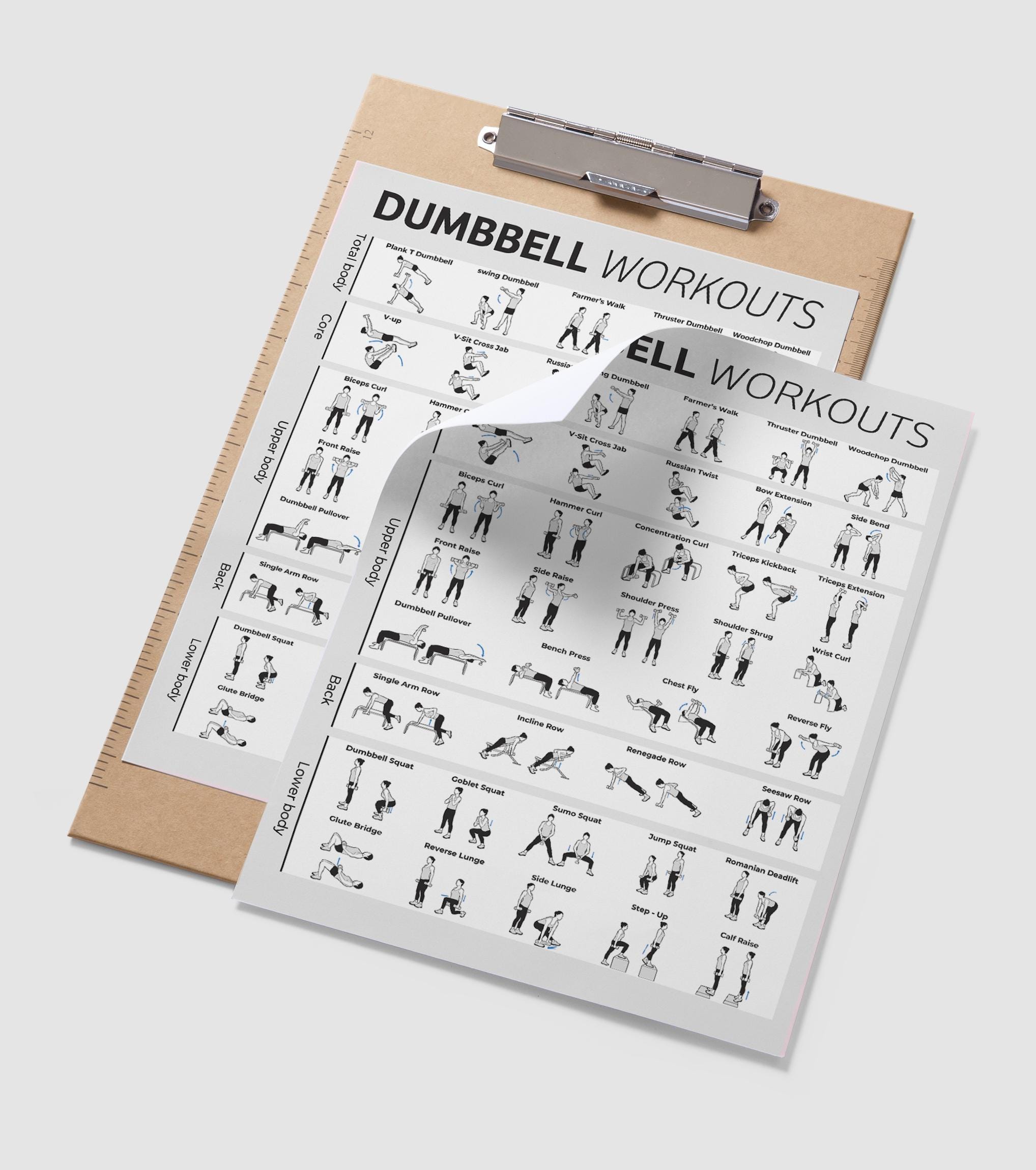 38 Dumbbell Workout Chart A4 JPG – Printable Home Gym Exercise Poster ...