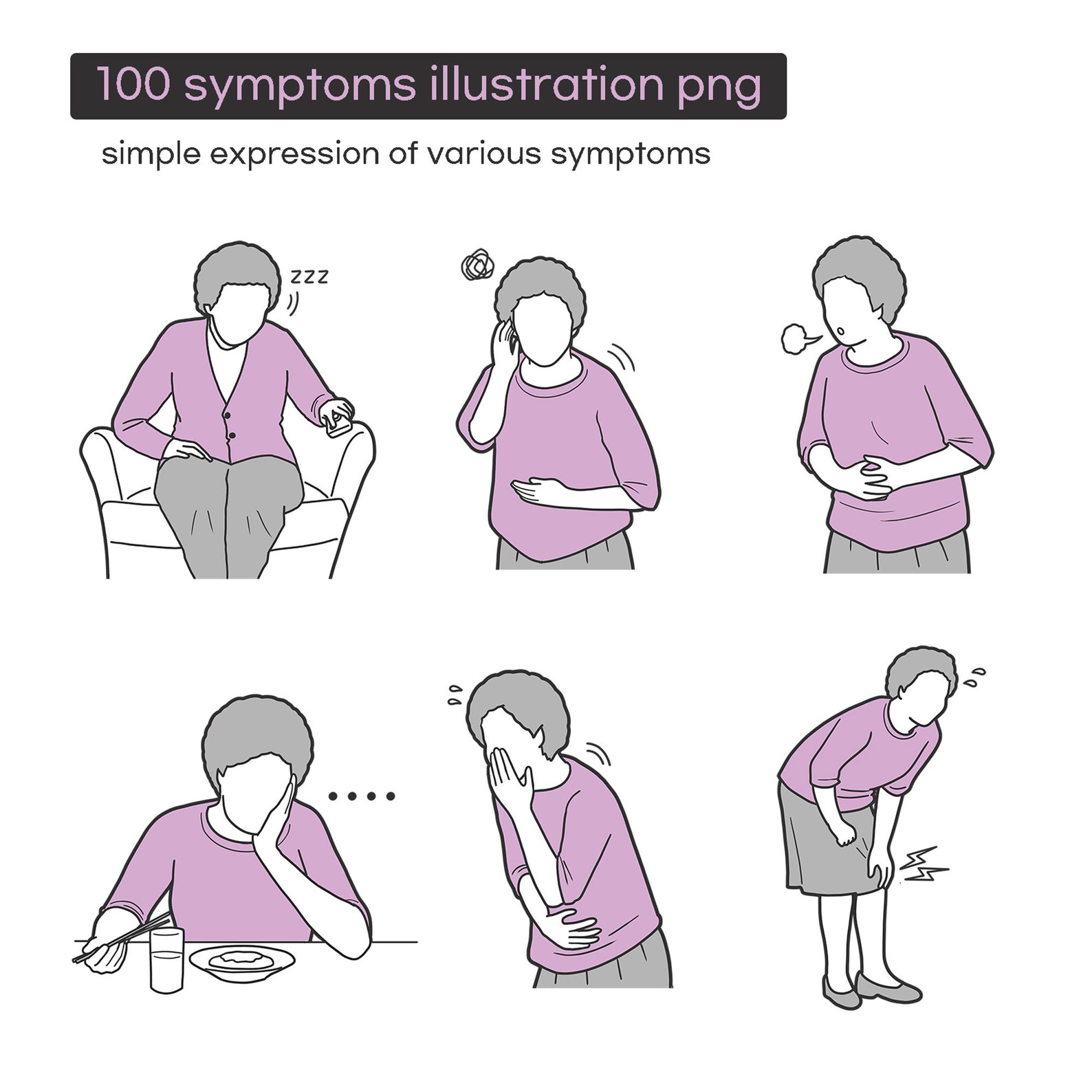100 Types of Symptom Expression Illustration Collection Pack - Etsy