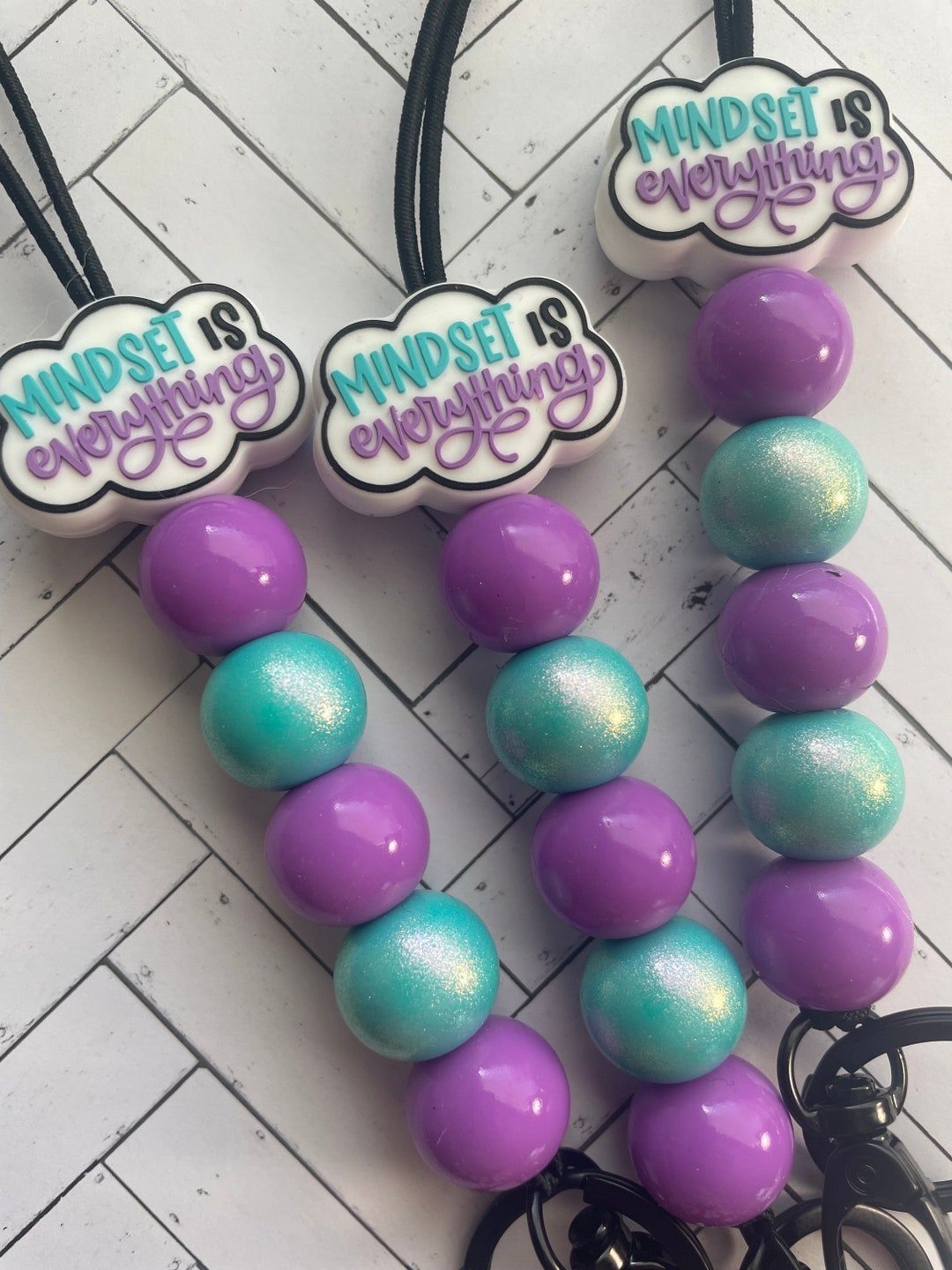 Growth Mindset Silicone Beaded Lanyard: Turquoise & Purple Teacher ID ...