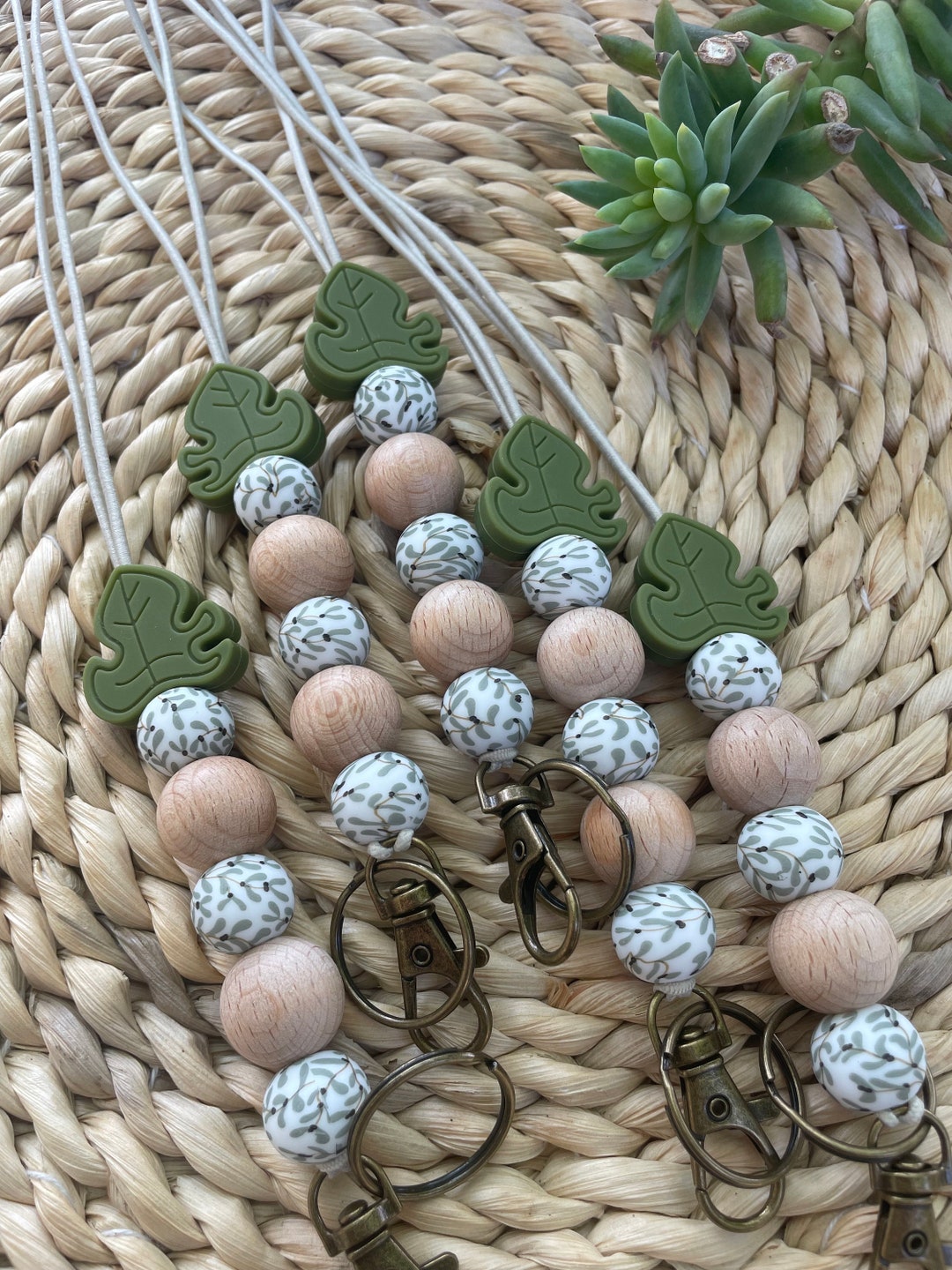 Monstera Plant Leaf and Pretty Green Floral Stretchy Breakaway Lanyard ...