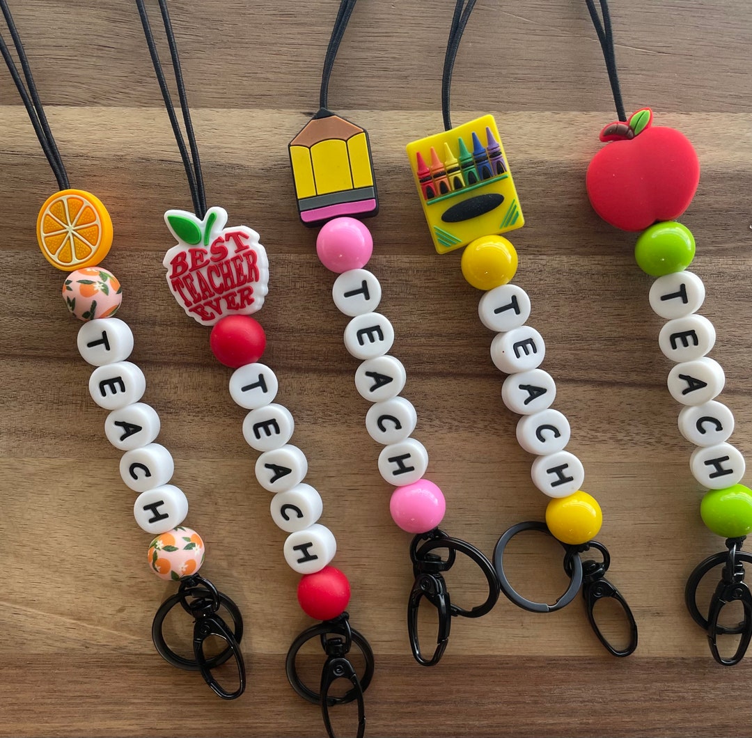 Cuties, Best Teacher, Pencil, Crayons, or Apple Silicone Beaded Teacher ...