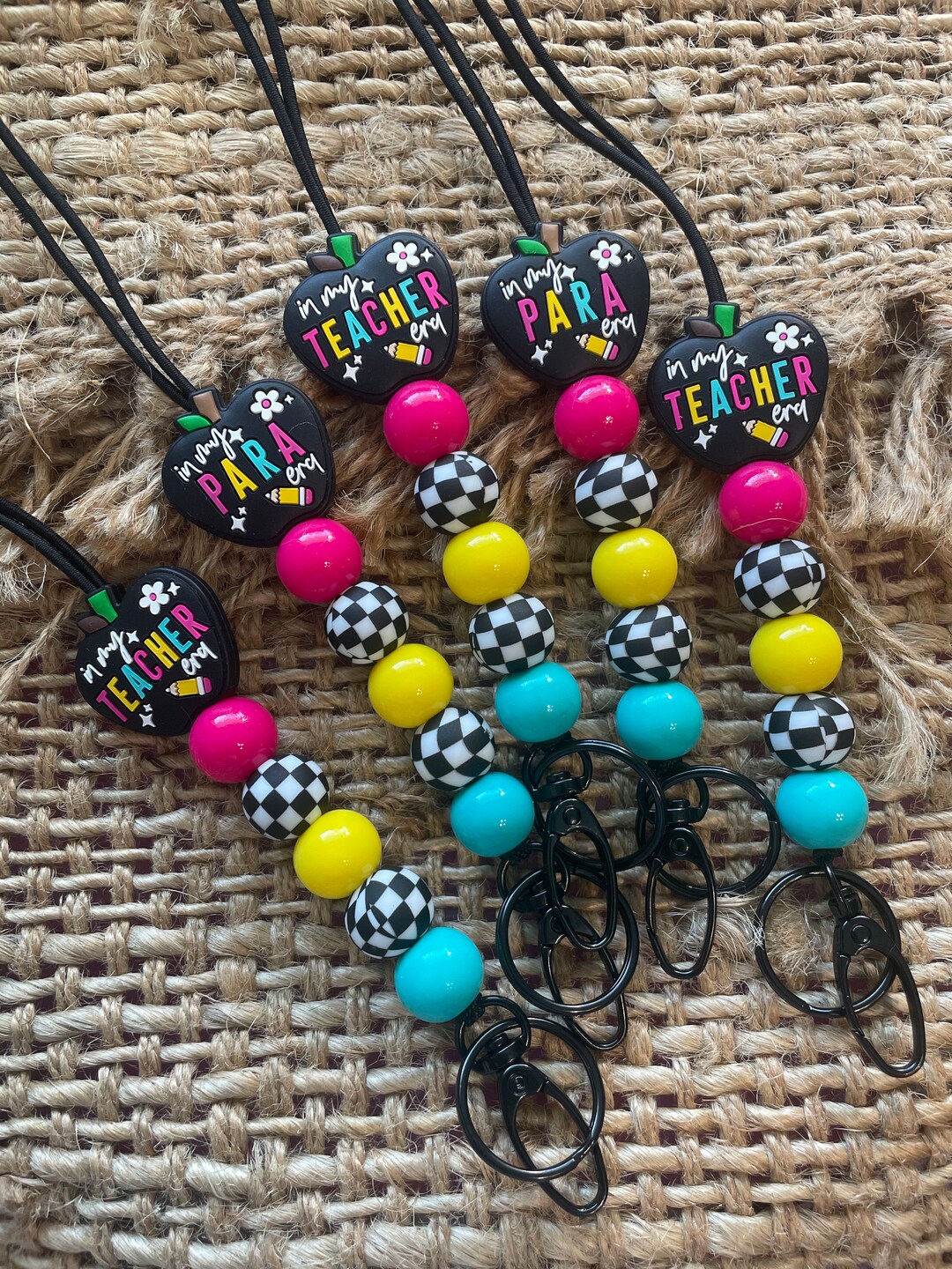 Preppy Bright Checker Print Teacher or Para Era Stretchy Breakaway ...