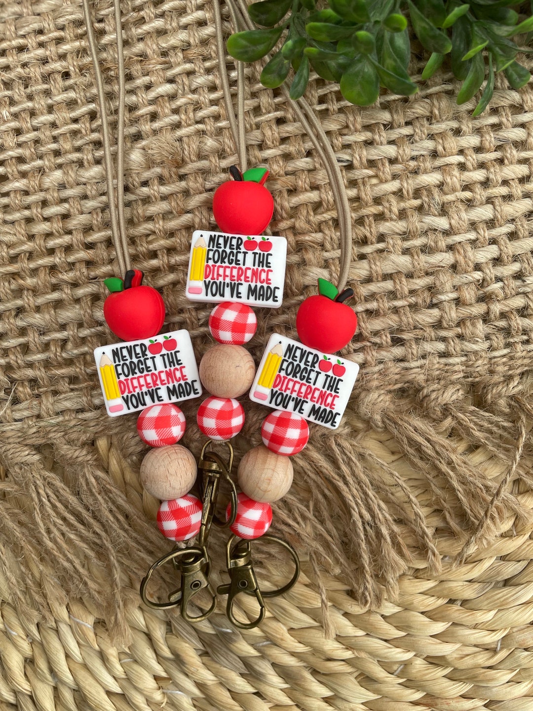Difference Maker Red Apple Plaid Stretchy Breakaway Teacher Lanyard for ...