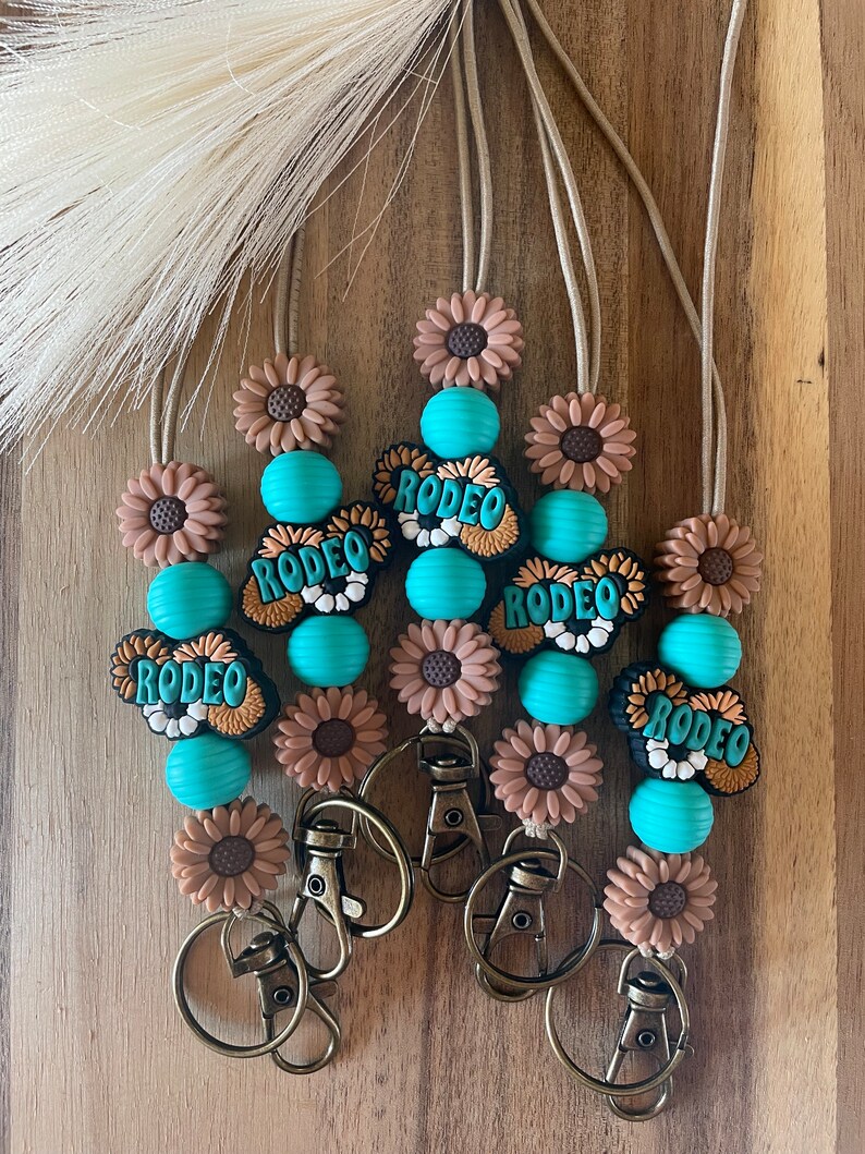 Rodeo Turquoise Sunflower Lanyard: Silicone Beaded Breakaway ID Badge ...