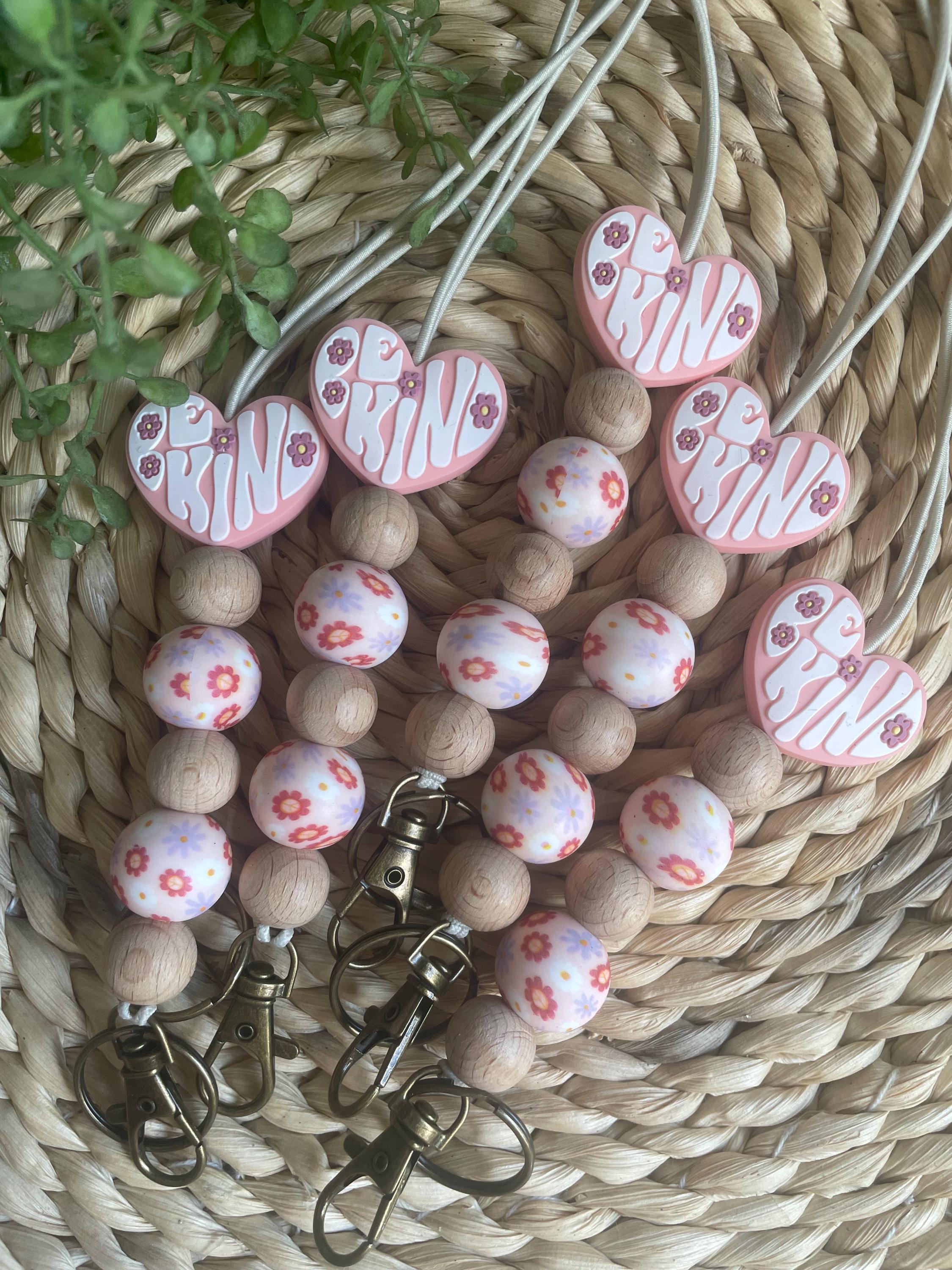 Peachy Pink Beaded Lanyard: Boho Silicone Teacher Badge Holder - Etsy