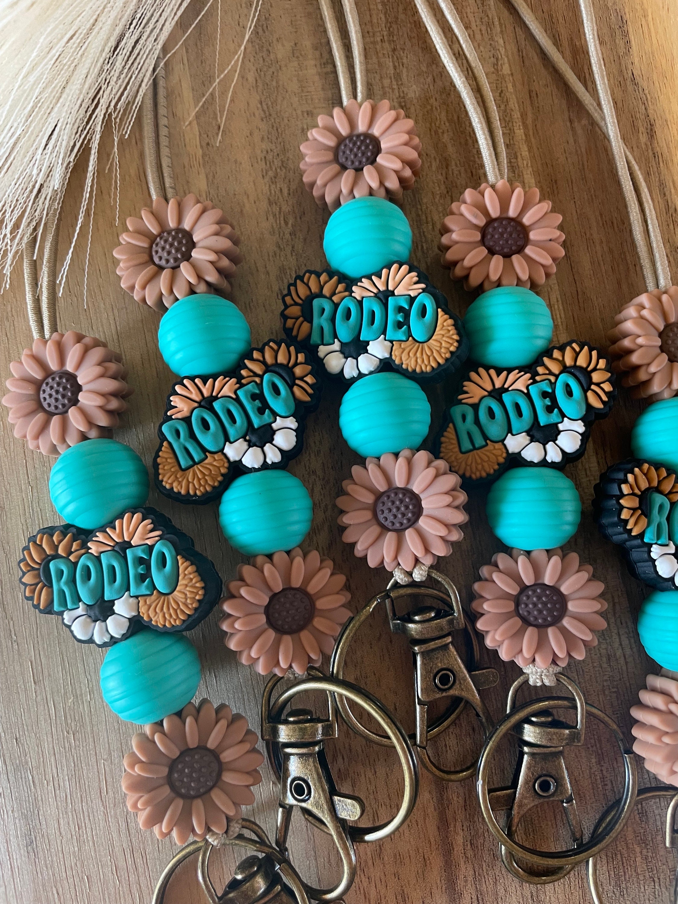 Rodeo Turquoise Sunflower Lanyard: Silicone Beaded Breakaway ID Badge ...