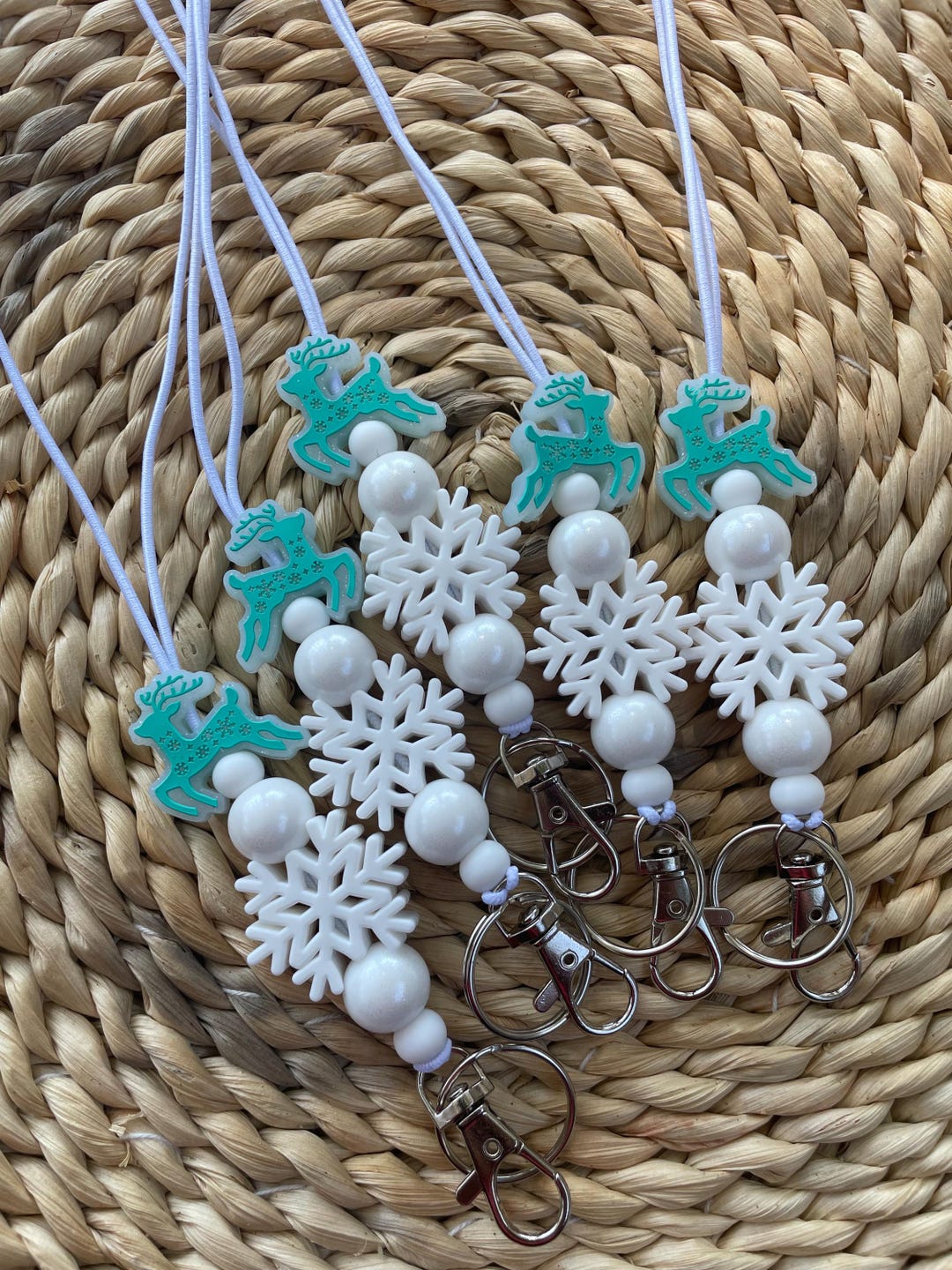 Winter Reindeer Snowflake Silicone Beaded Lanyard - Etsy