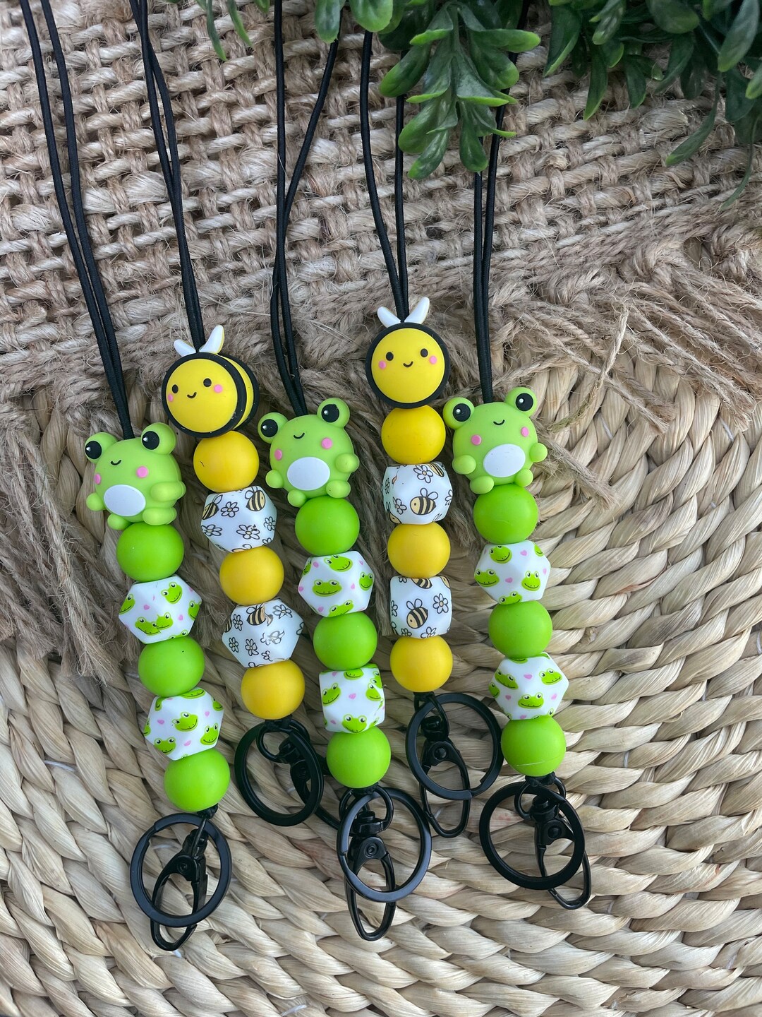 Adorable Honey Bee or Frog Spring Stretchy Breakaway Silicone Beaded ...