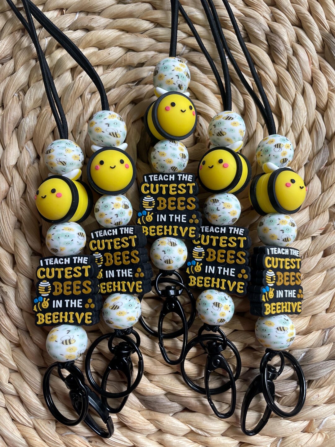 Honey Bee Teacher Beehive Stretchy Breakaway Silicone Beaded Teacher ...