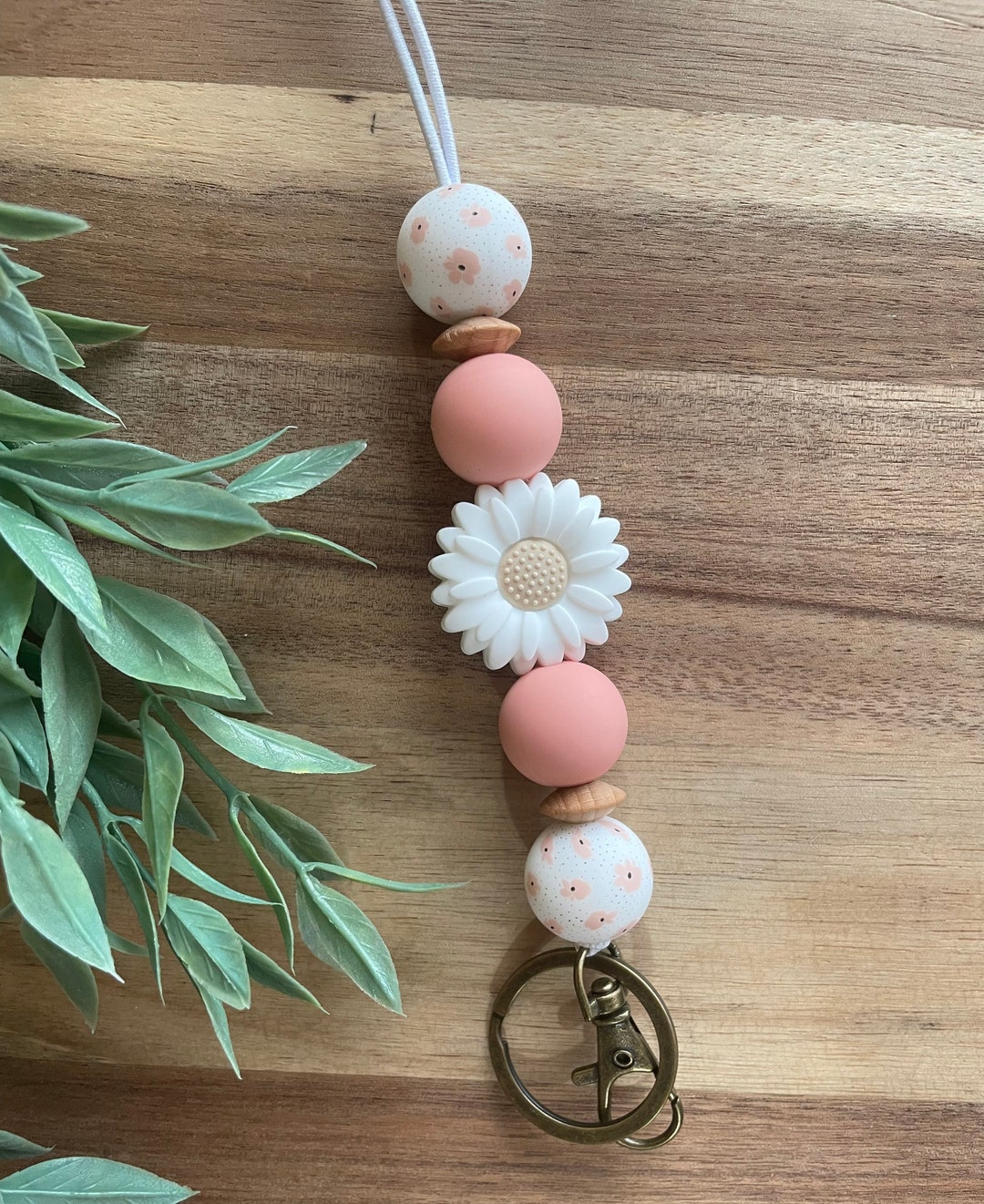 White Daisy Fresh Soft Peachy Floral Boho Teacher Lanyard for Student ...