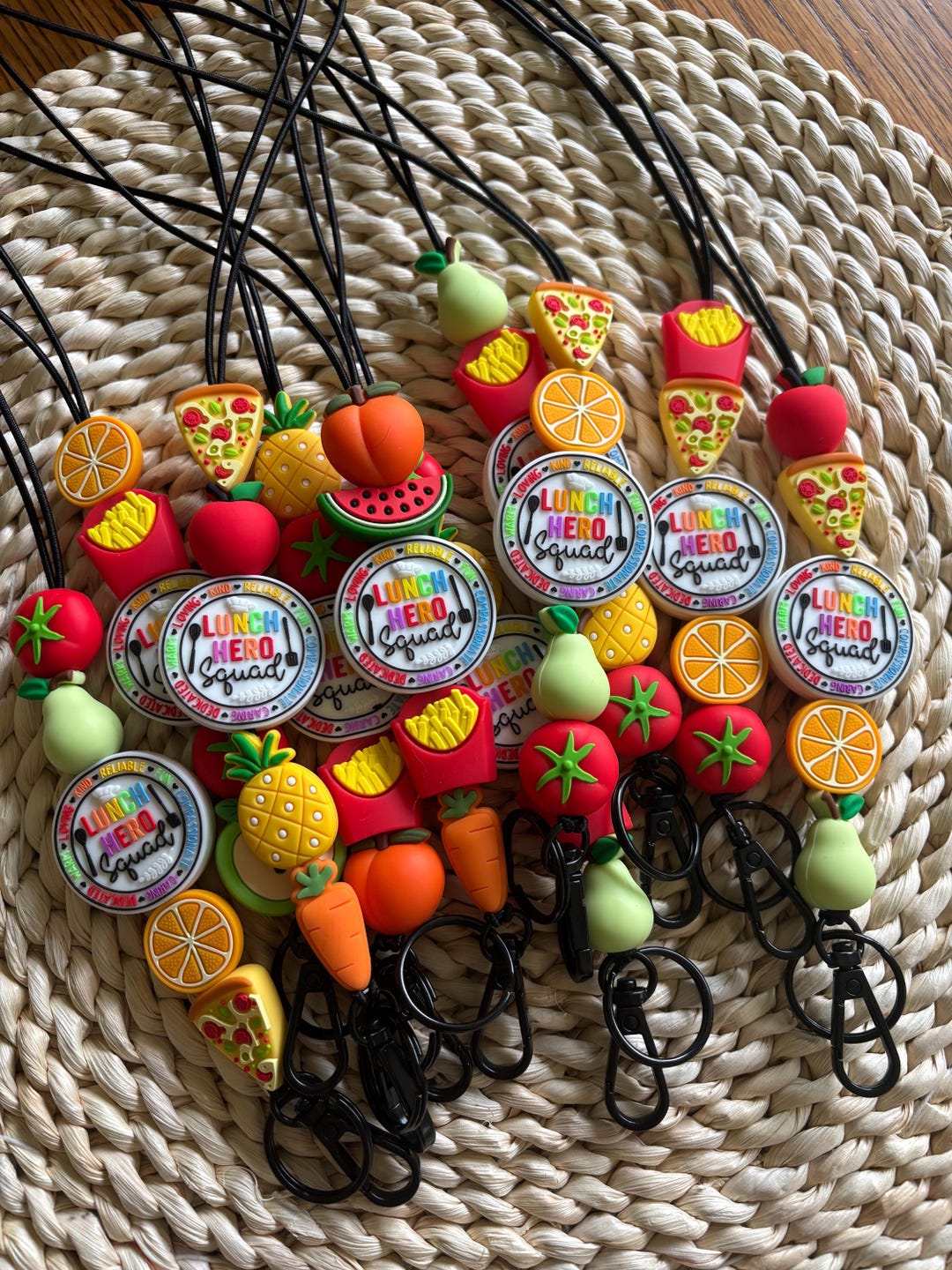 Lunch Hero Squad Beaded Lanyard, Food Charms, Teacher ID Badge - Etsy
