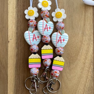 Teacher A+ Smiley Daisy Pencil Stretchy Silicone Beaded Lanyard for ...