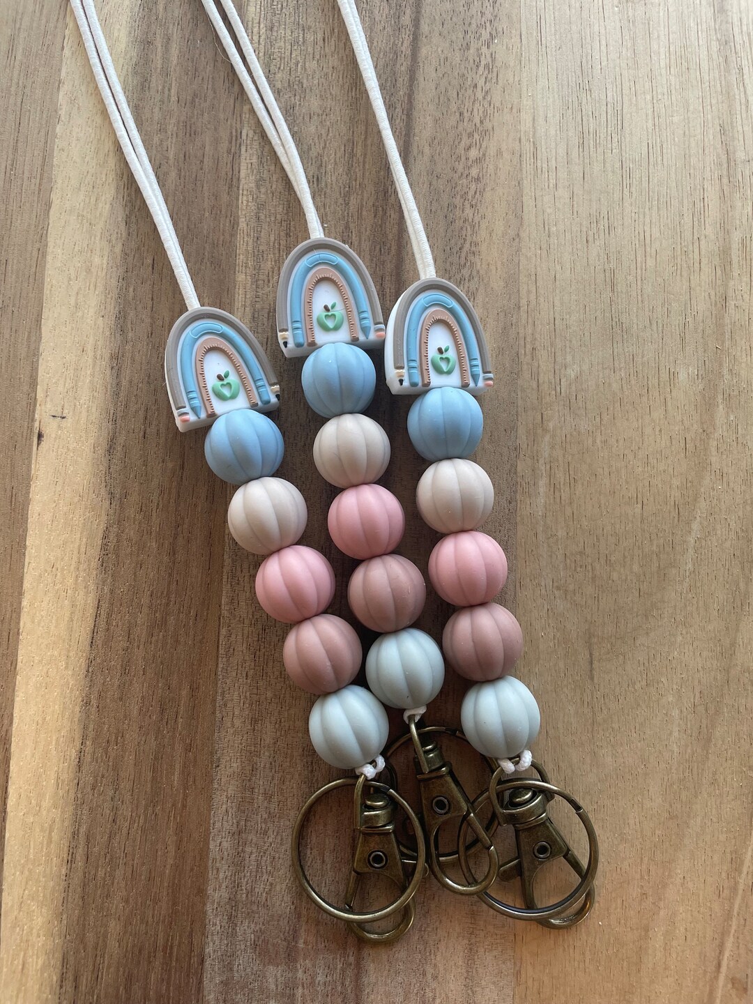 Calming Boho Neutral Rainbow Stretchy Lanyard With Breakaway Clasp ...