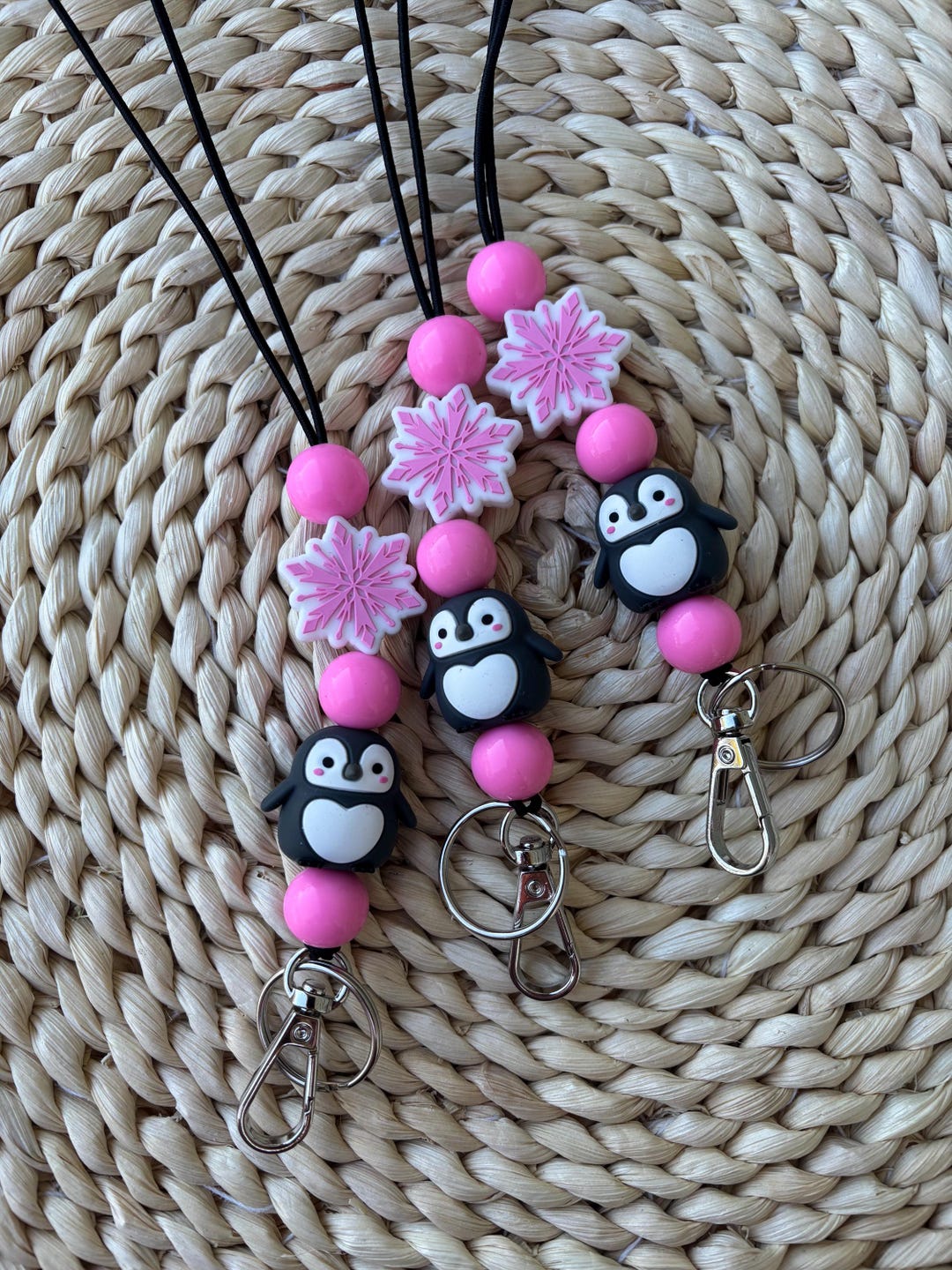 Penguin & Snowflake Silicone Beaded Lanyard: Breakaway Teacher ID Badge ...