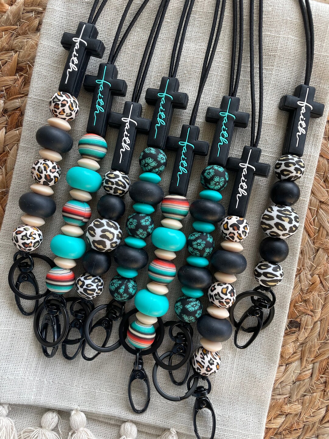 Faith in Jesus, Cross, Christian Black Leopard Print Teacher Lanyard ...