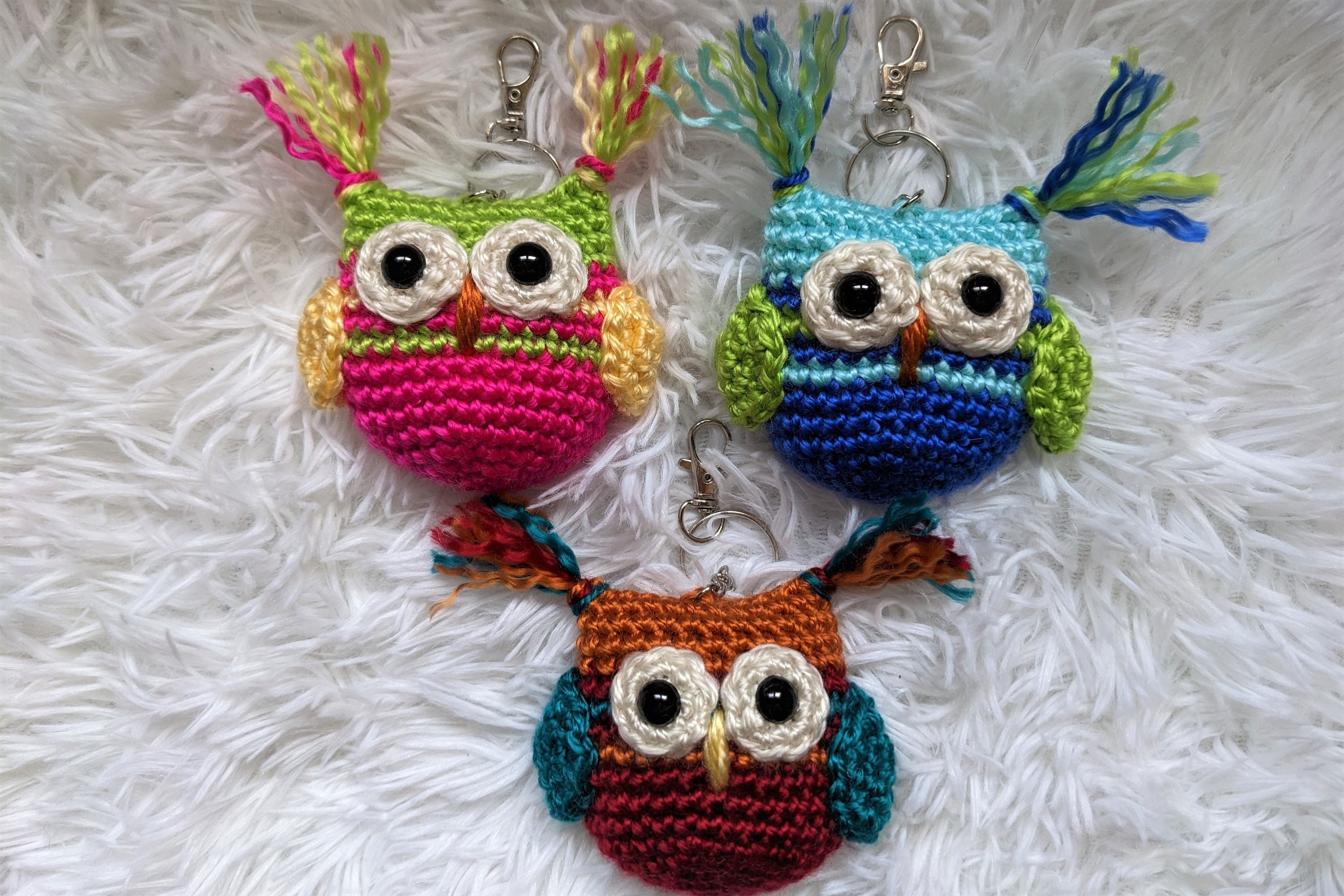Owl Amigurumi Crocheted Key Chain, Plush Owl Key Chain, Owl Key Chain ...